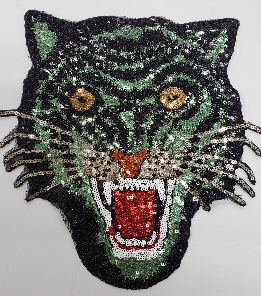 New Arrival, Royal "green" Sequins Tiger Head Sew-on Patch, Large Patch ...
