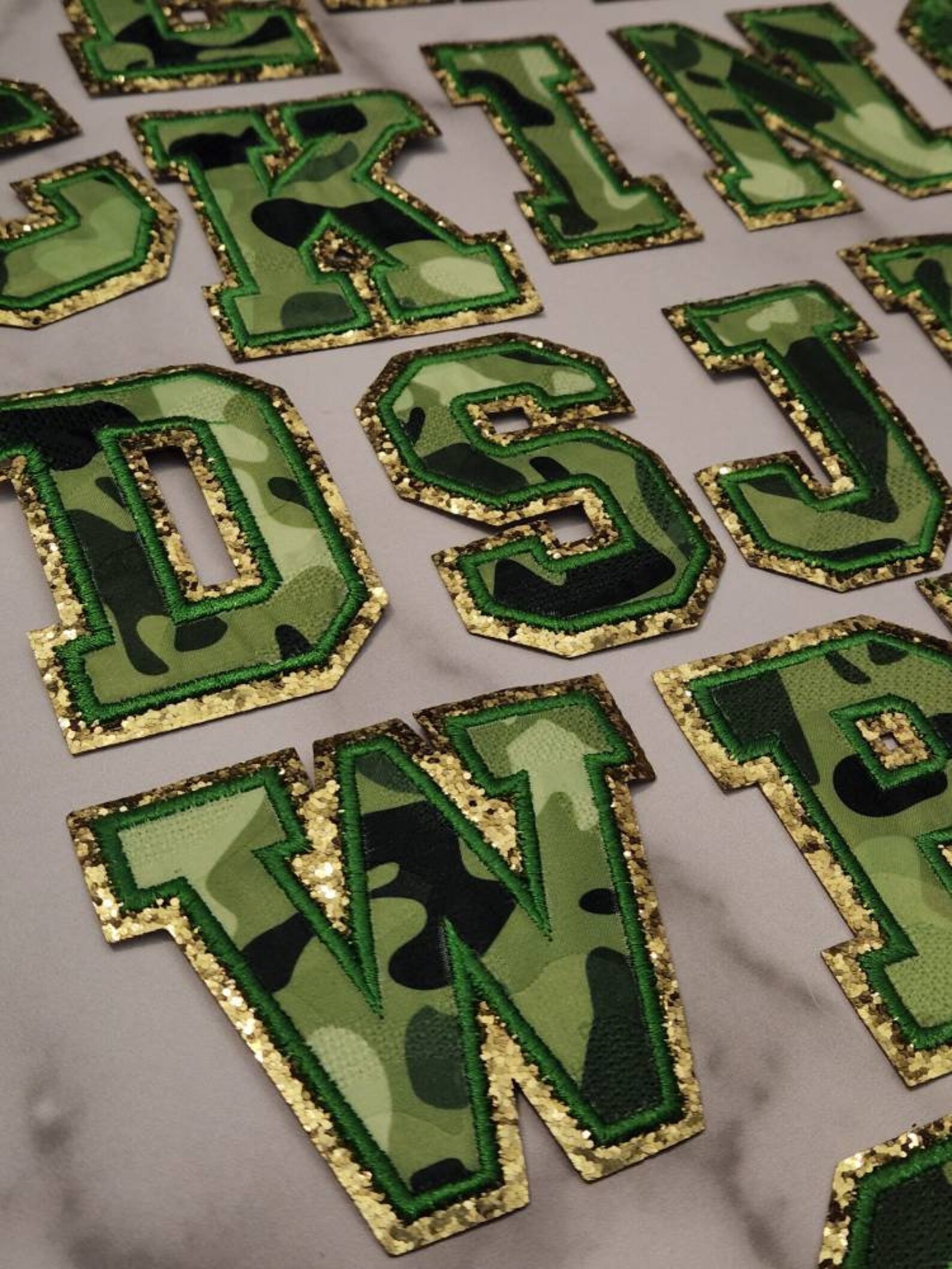 Exclusive, Camo Print Letters W/gold Glitter, Size 2.75 Varsity Letter ...