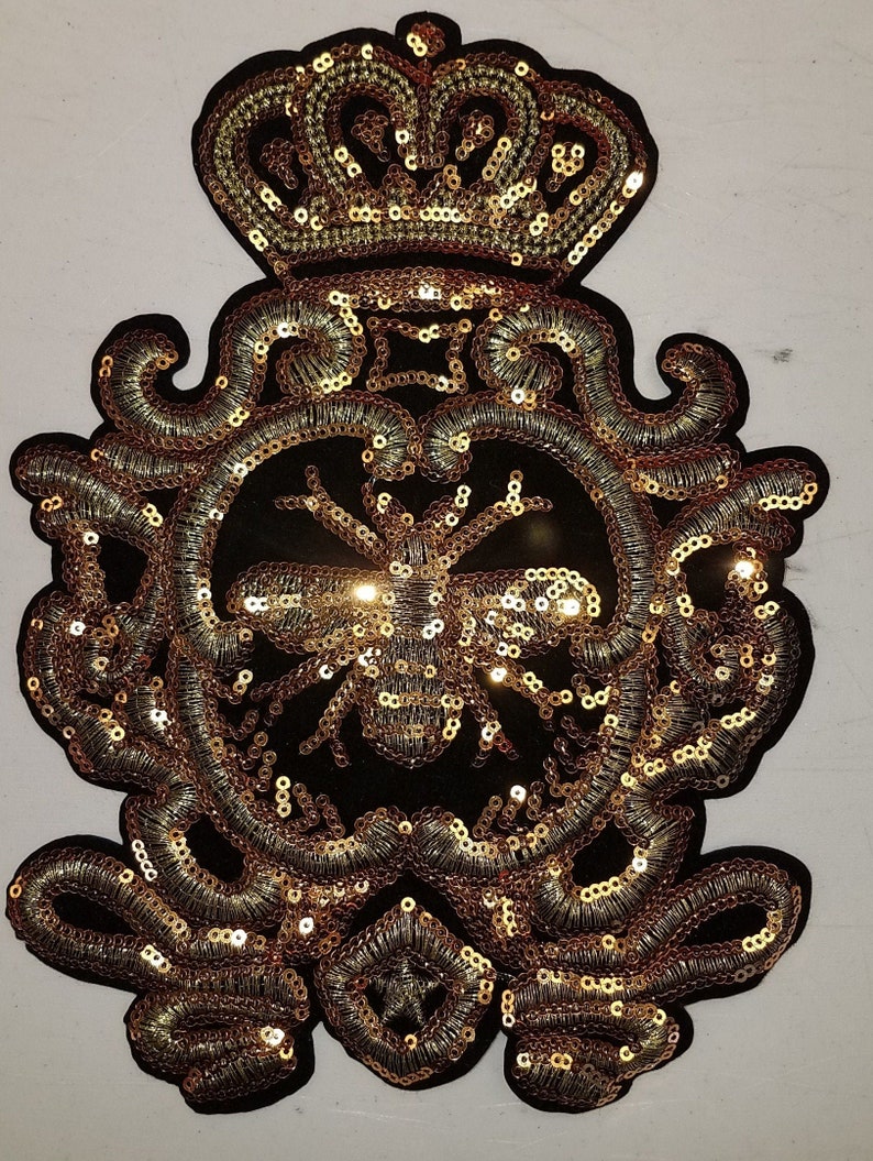 Sequins GOLD Embroidered Patch With Gold Fly SEW ON - Etsy