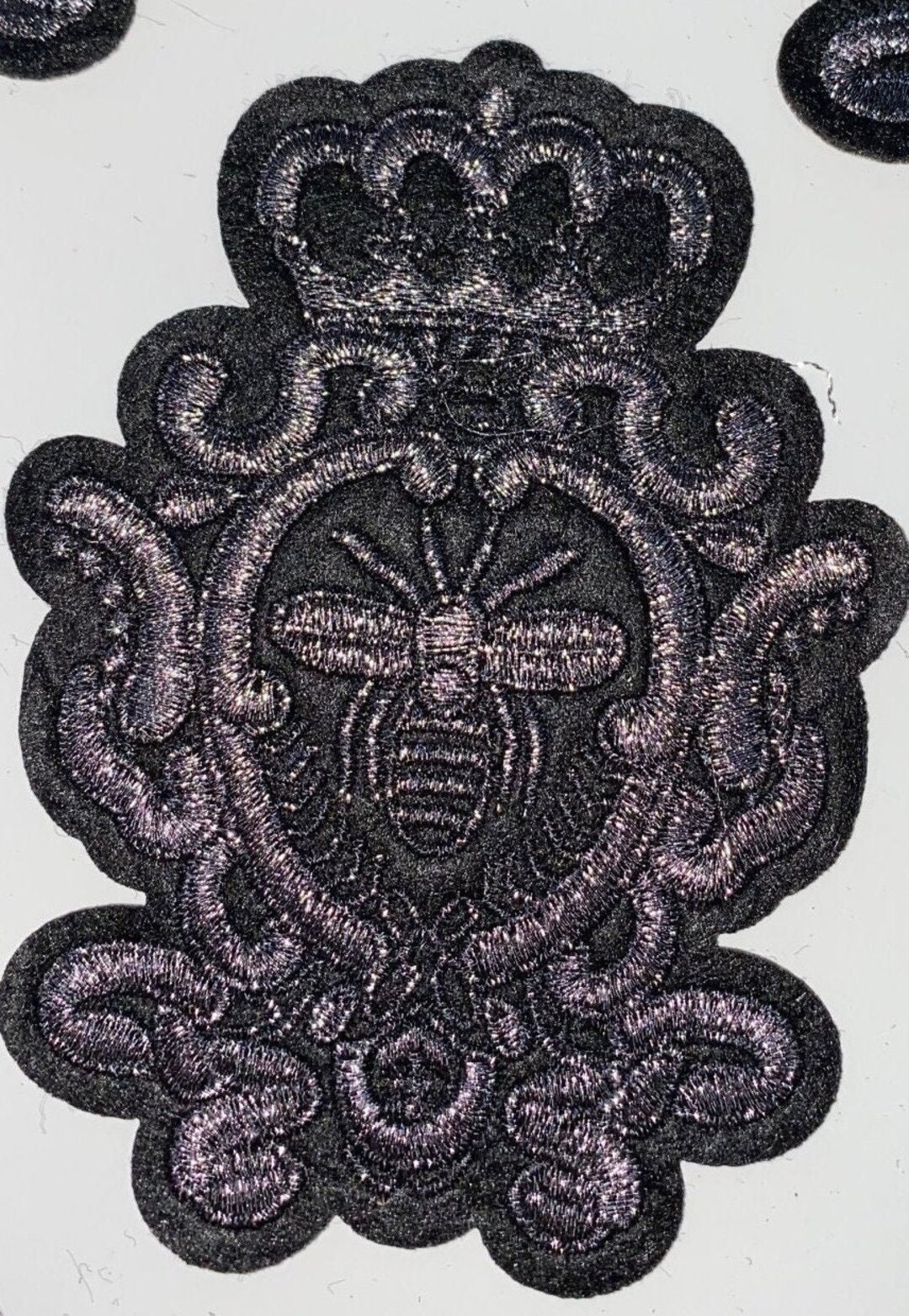 Metallic Black and Gray Royal Bee Crest, With Crown Emblem Patch, DIY ...