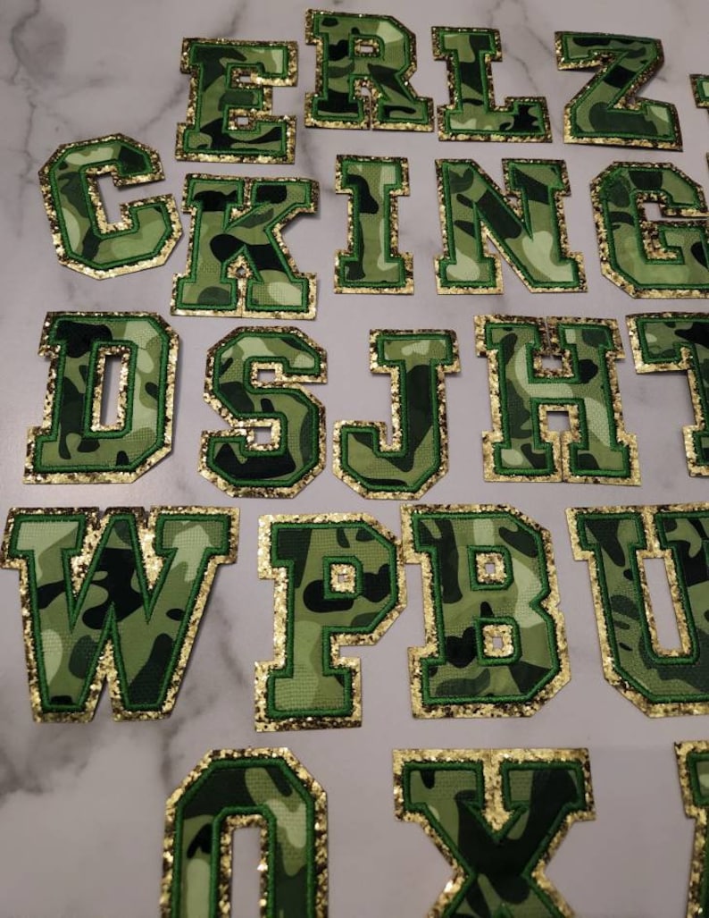 Exclusive, Camo Print Letters W/gold Glitter, Size 2.75" Varsity Letter ...