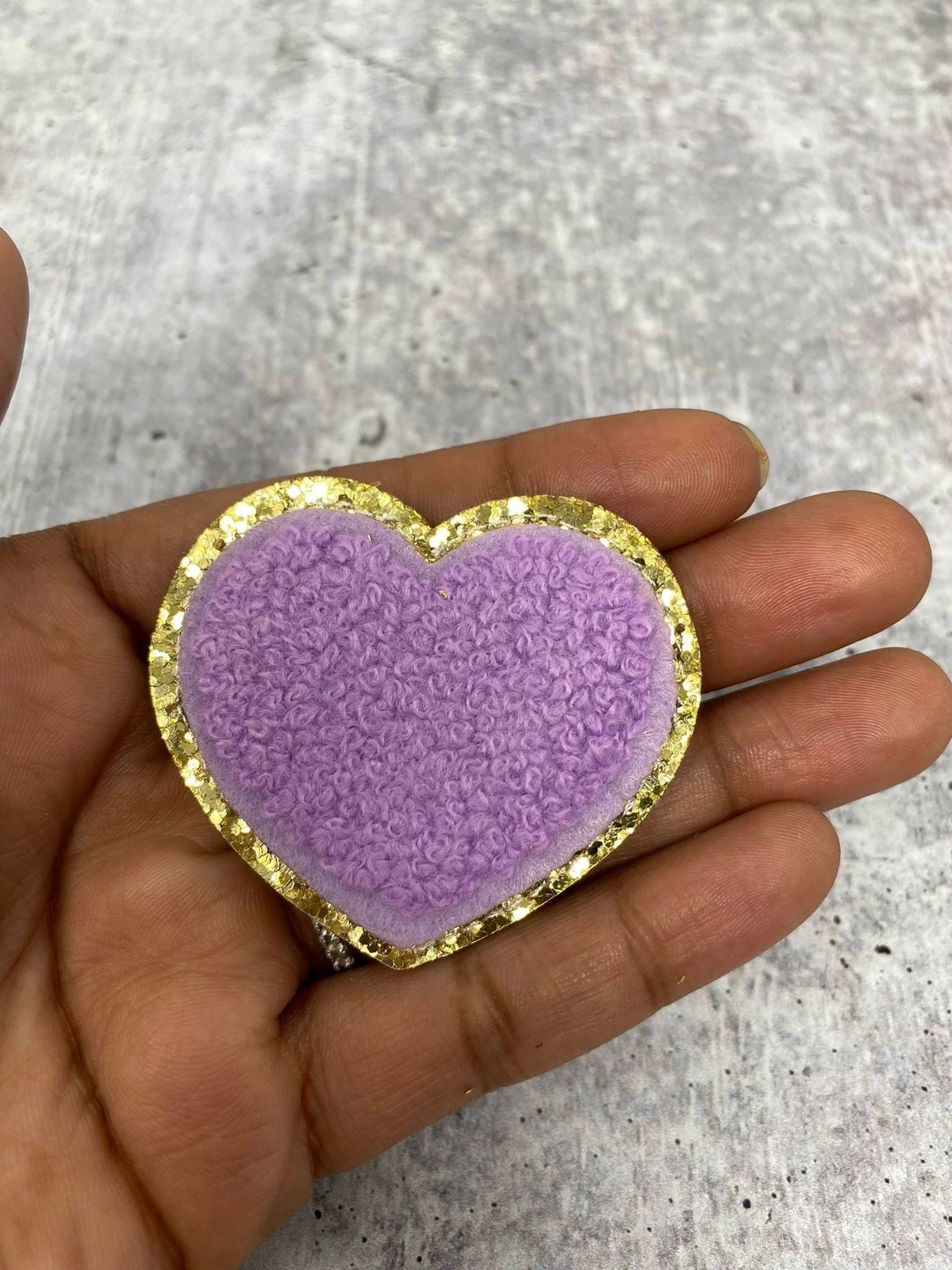 New: Purple, Chenille 1-pc "heart Patch" W/gold Glitter, Size 2.5 ...