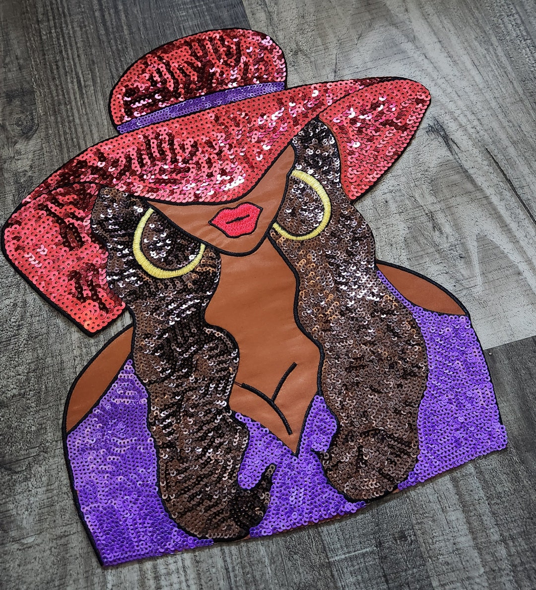 New, SEQUINS & Satin "fedora Cutie" Large 12" Patch, Iron-on Applique ...