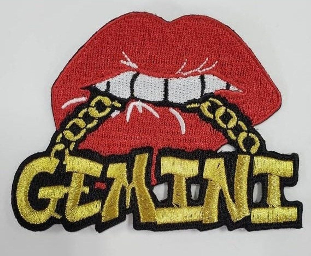 Poppin' Red Lip "gemini" W/gold Metallic Chain|iron-on Embroidered ...