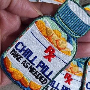 Vintage "chill Pill" 1-pc, Size 3.5", Embroidered Patch, Fun Appliques ...