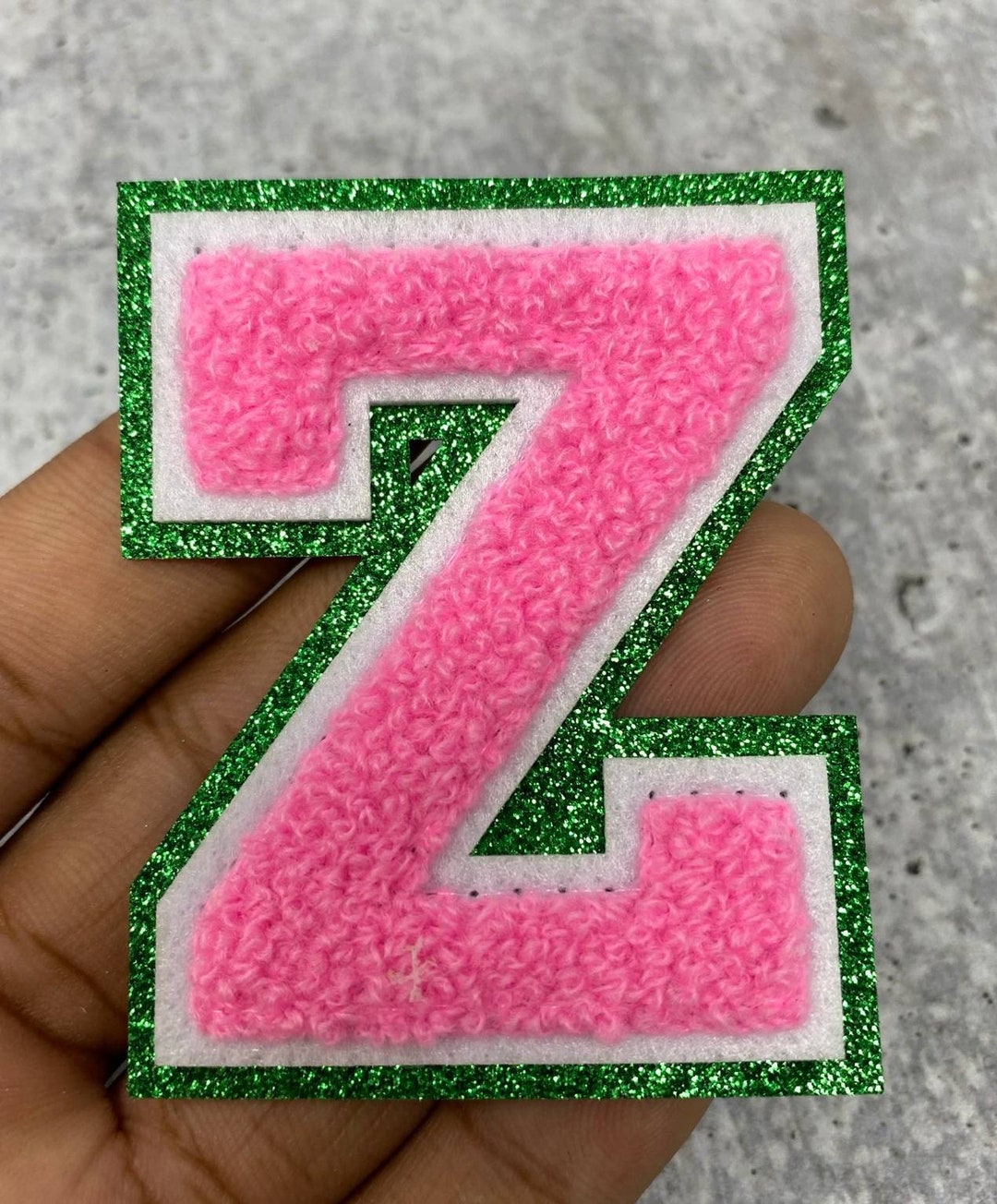 New Arrival, PINK Chenille, Green Glitter, W/ White Felt, Size 2.75 ...