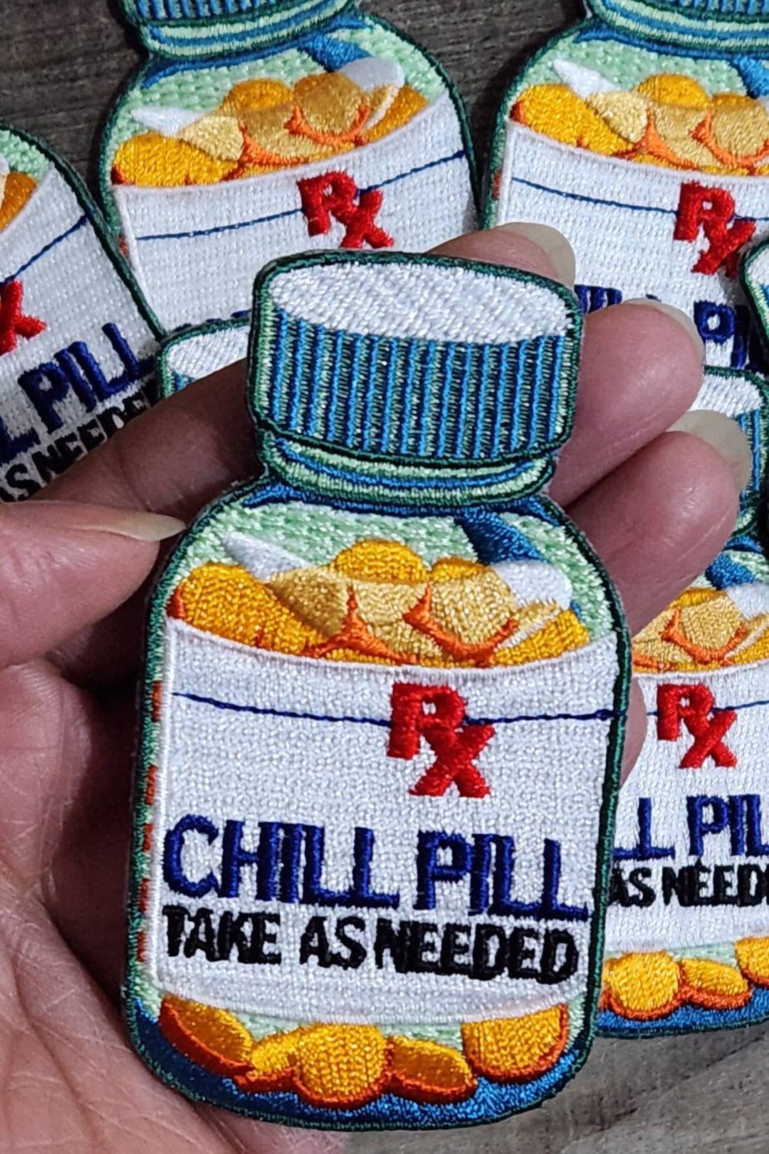 Vintage "chill Pill" 1-pc, Size 3.5", Embroidered Patch, Fun Appliques ...