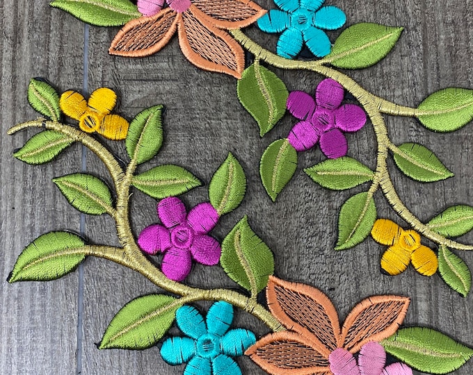 Exclusive "multi-stem Coral" 3d Luxe Floral Embroidered Iron-on Patches ...