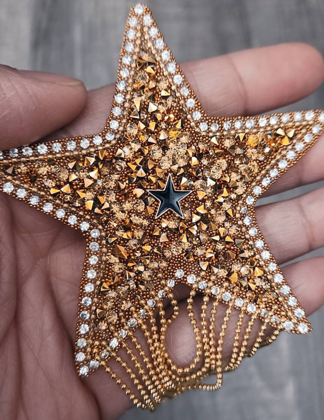 Exclusive, Gold 1-pc "star" Rhinestone Dangling Chain Patch, Size 3" W ...