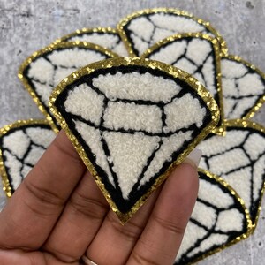 New: White, Chenille 1-pc “diamond" W/gold Glitter, Size 2.5", Love ...