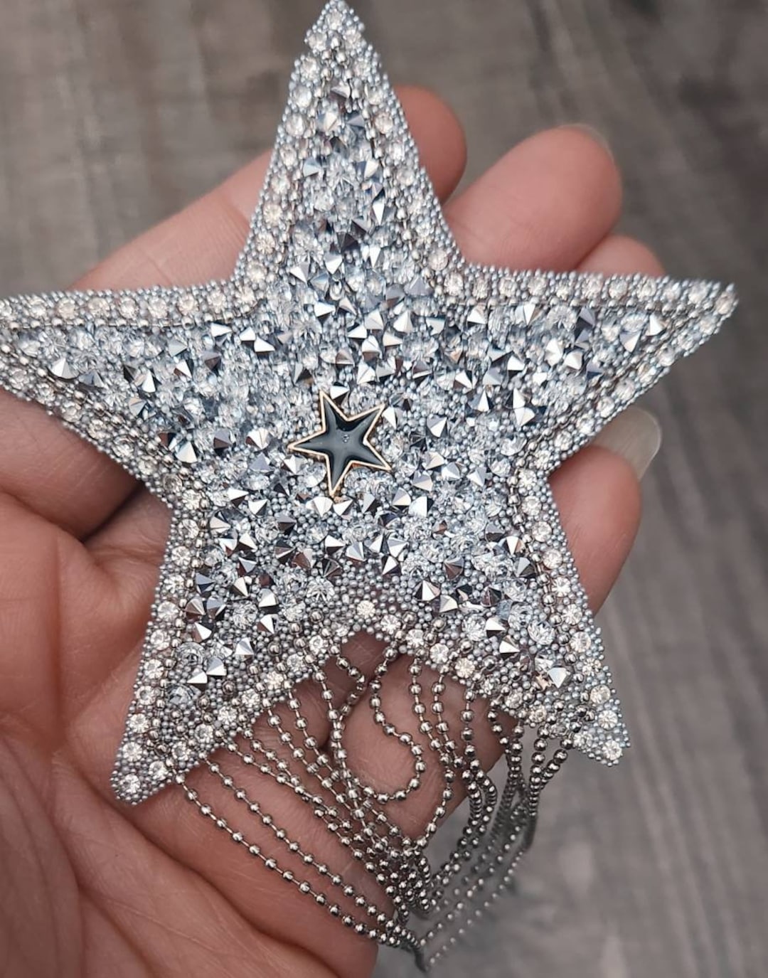 Exclusive, Silver 1-pc "star" Rhinestone Dangling Chain Patch, Size 3 ...