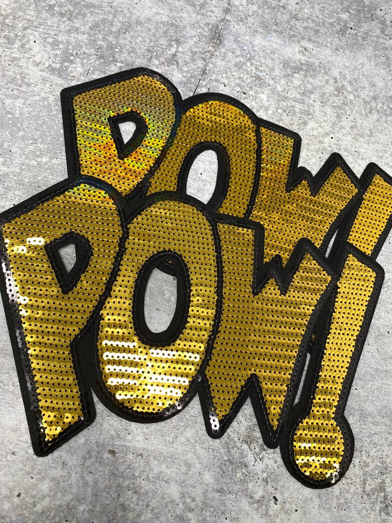 NEW, Gold "pow!" Sequins Sparkling Patch, Large Applique, Statement ...