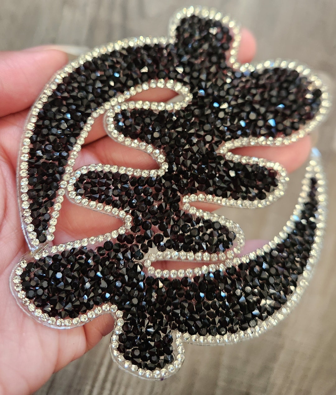 Rhinestone Patch, "4" Rhinestone "adinkra" GYE NYAME Patch, (1-pc) Black With Crystal Clear ...