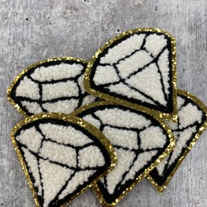 New: White, Chenille 1-pc “diamond" W/gold Glitter, Size 2.5", Love ...