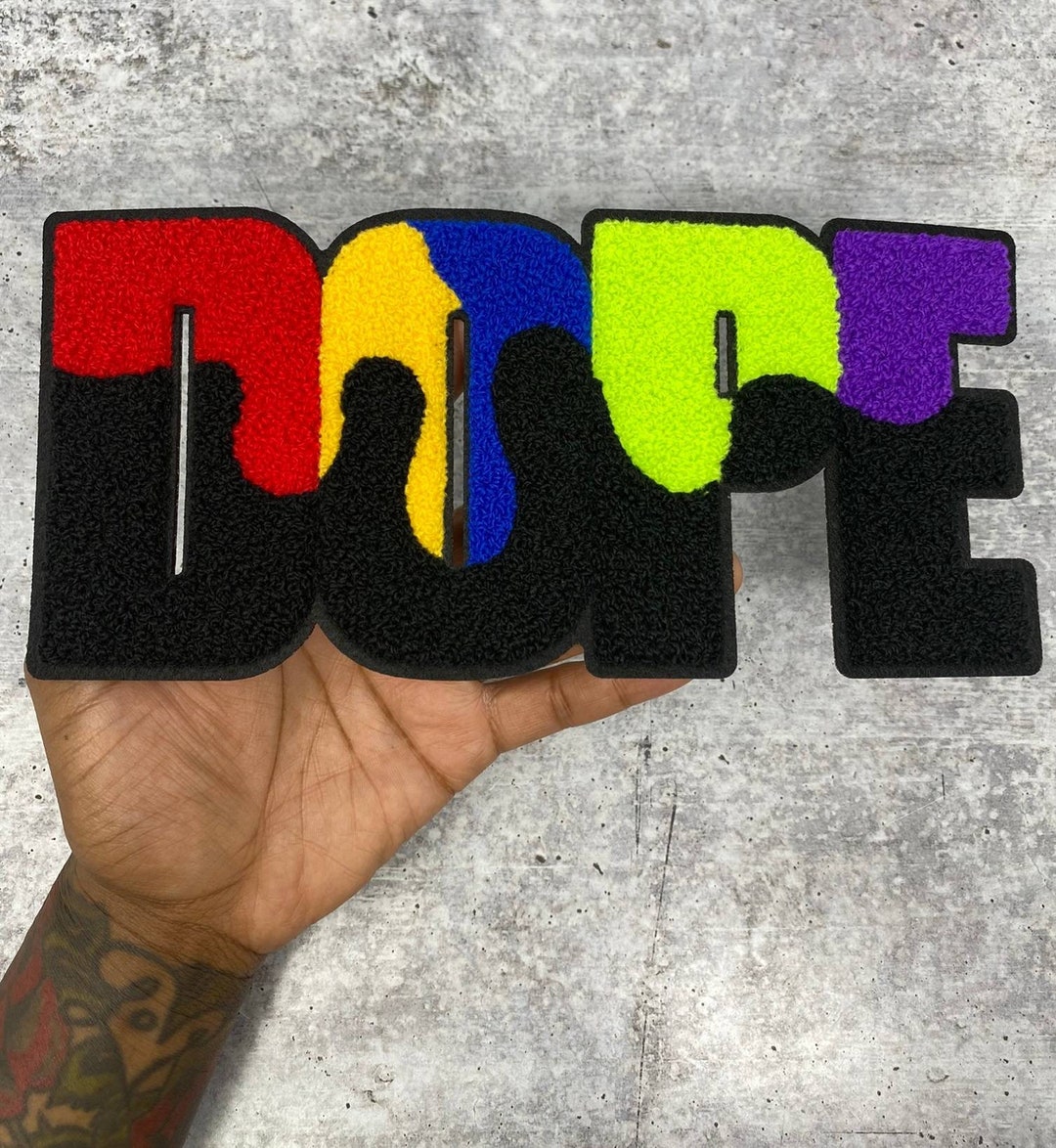 NEW, Large, 1-pc Colorful "dope" Chenille Iron on Patch, Size 9"x5 ...