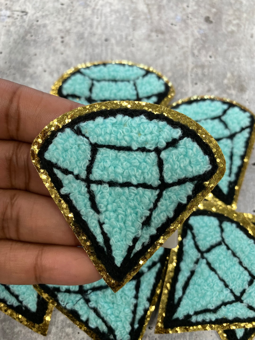 New: Blue, Chenille 1-pc “diamond" W/gold Glitter, Size 2.5", Love ...