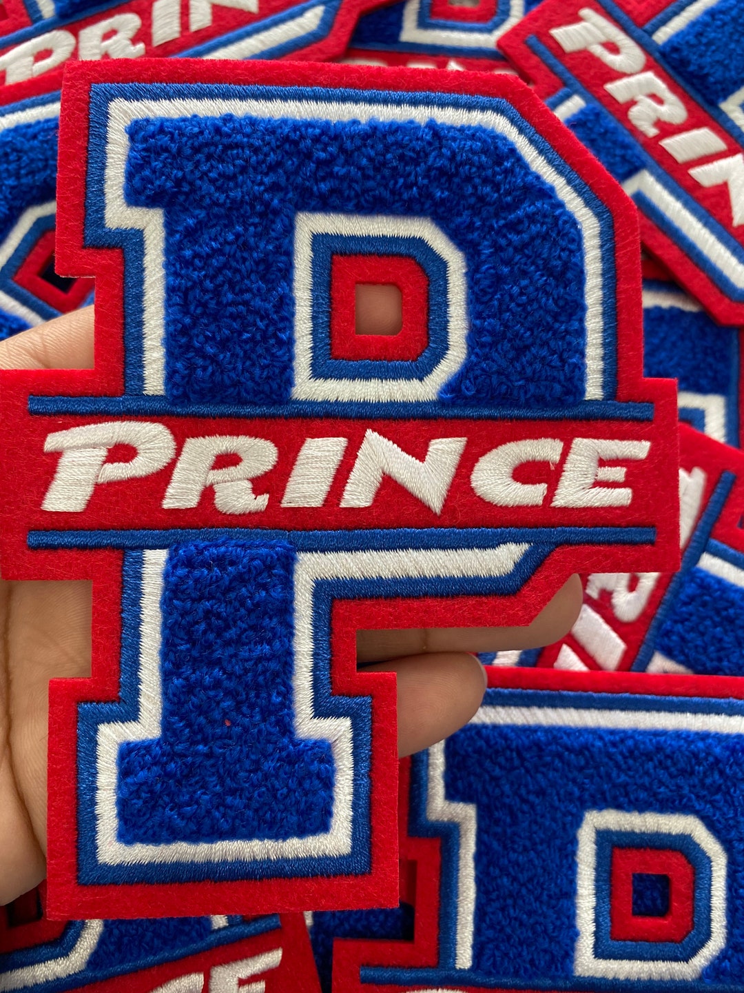 Chenille, Monogram Letter, "p" Embroidered Word PRINCE, Blue, Red ...