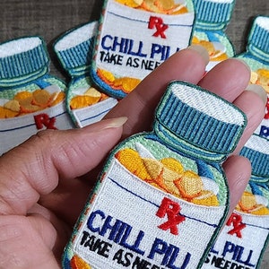 Vintage "chill Pill" 1-pc, Size 3.5", Embroidered Patch, Fun Appliques ...