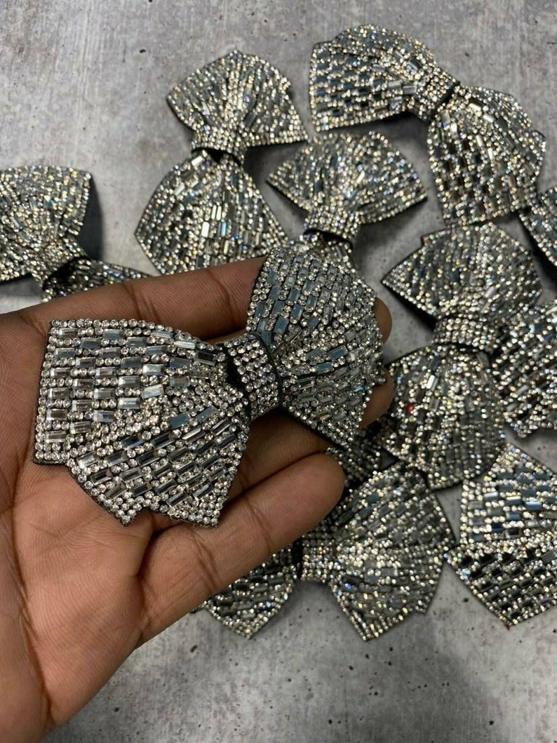 2 Pcs Blinged Bow-tie Tufted Patch With Felt Back - Etsy