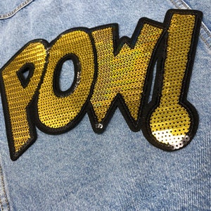 NEW, Gold "pow!" Sequins Sparkling Patch, Large Applique, Statement ...