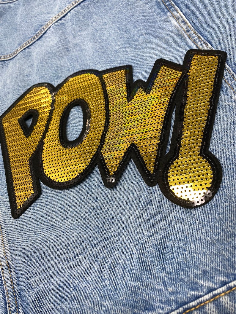 NEW Gold pow Sequins Sparkling Patch Large - Etsy