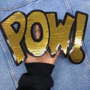 NEW, Gold "pow!" Sequins Sparkling Patch, Large Applique, Statement ...