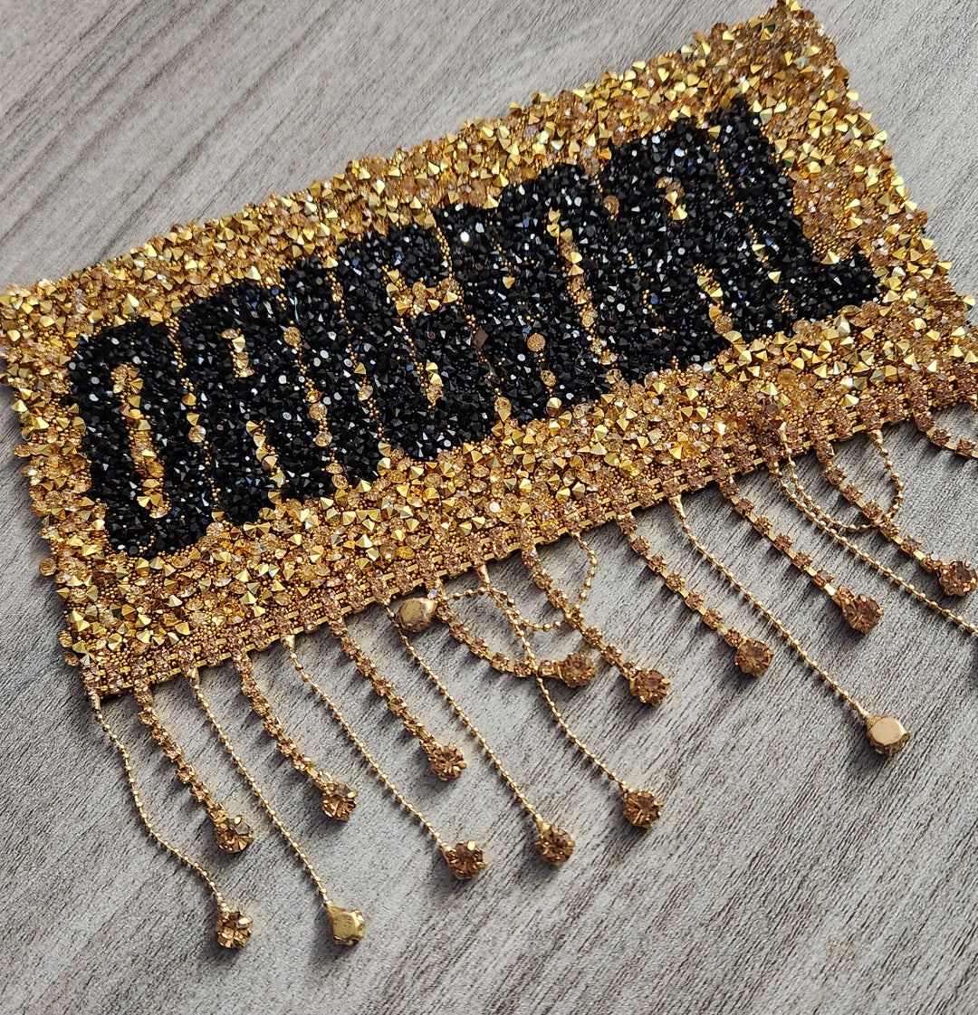New, Gold "original" Blinged Out, Dripping Tassel Rhinestone Patch With ...