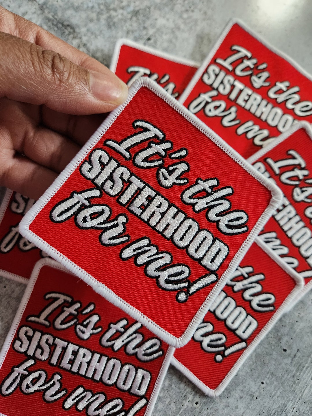 Patch Party Club, (1-pc) "it's the Sisterhood for Me" (RED & WHITE), Iron-on Embroidered Patch ...