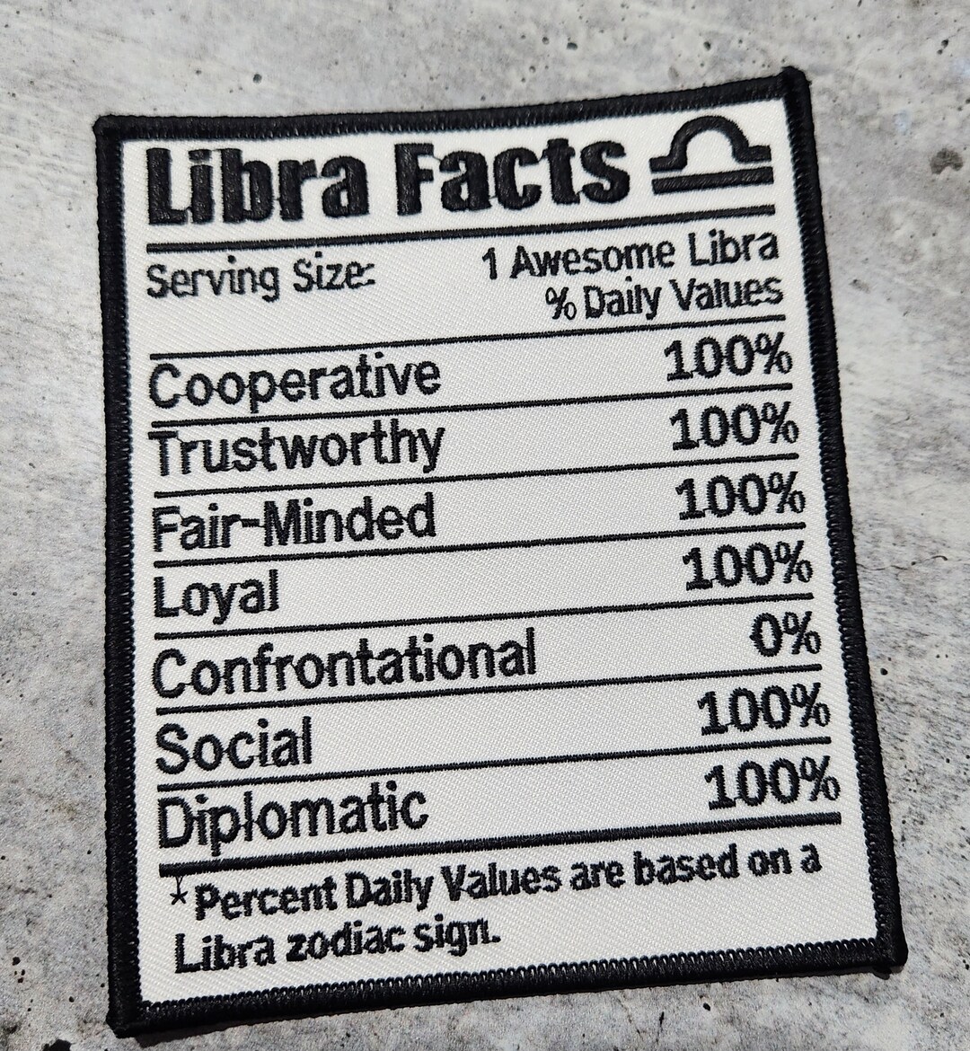 Zodiac:"libra"(1-pc) Black & White Nutritional Facts Patch, Iron-on ...