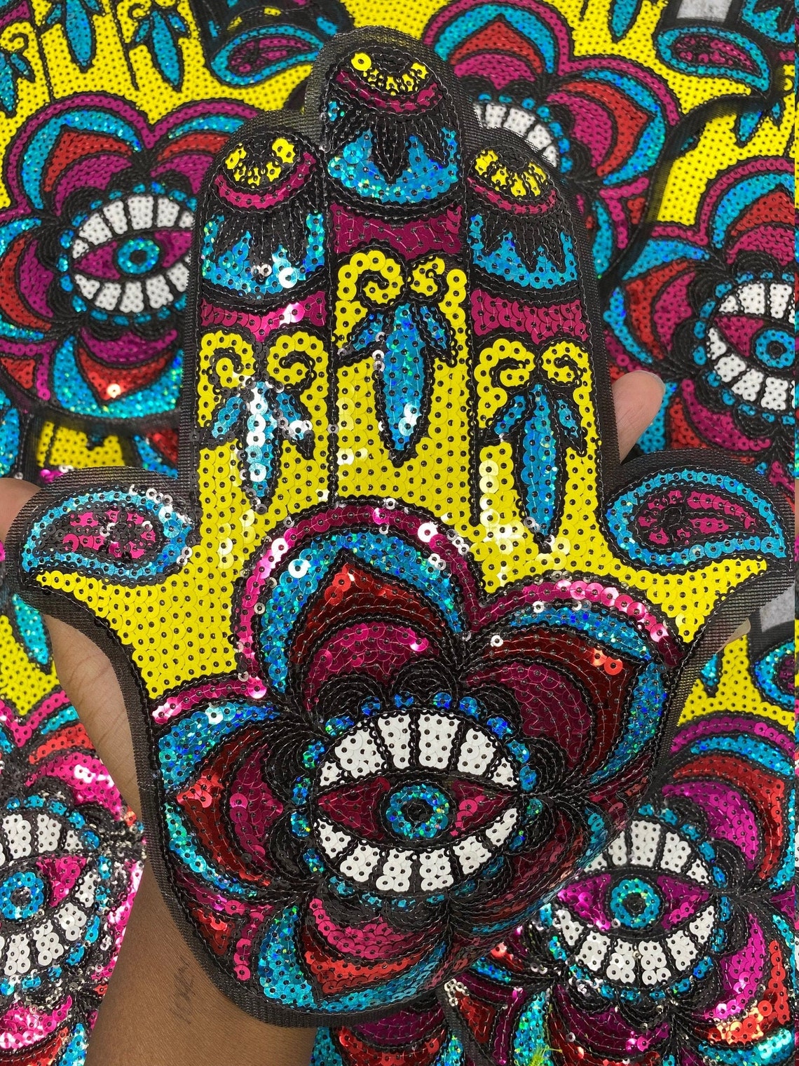 New Arrival, "hamsa Eye Patch," Xlarge Sequins Iron-on Patch, Colorful ...