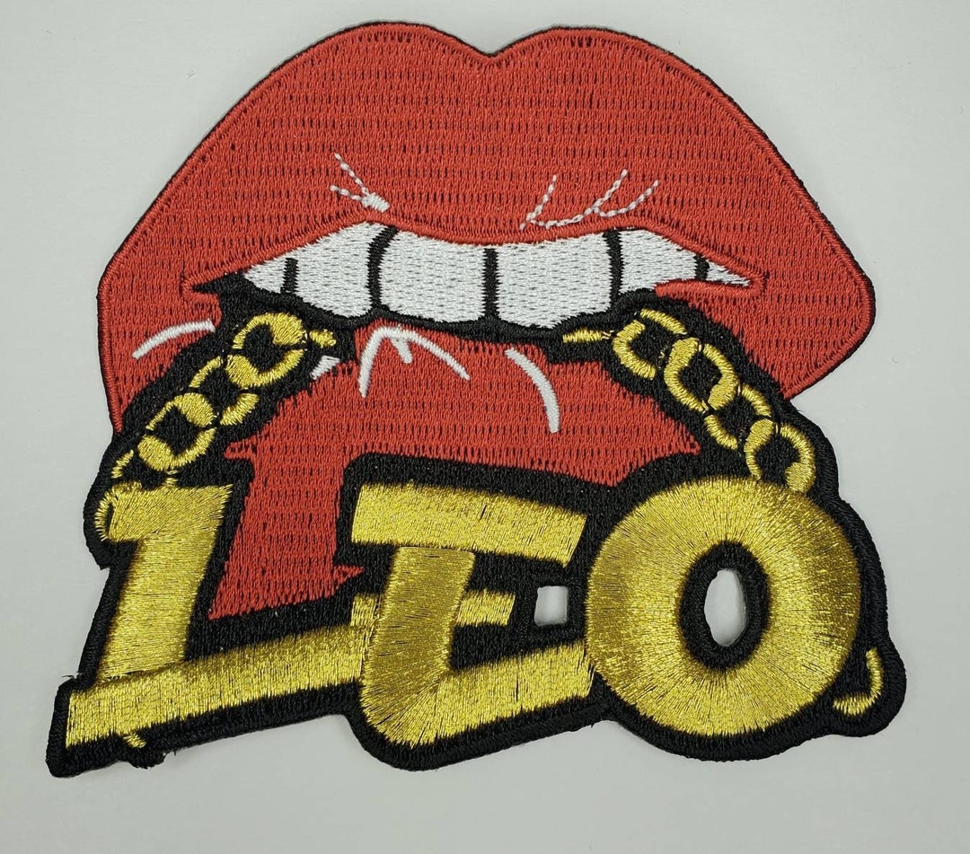 Poppin' Red Lip "leo" W/gold Metallic Chain|iron-on Embroidered Patch ...