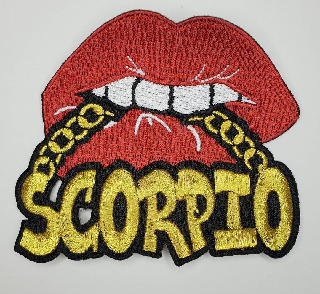 Poppin' Red Lip "scorpio" W/gold Metallic Chain|iron-on Embroidered ...