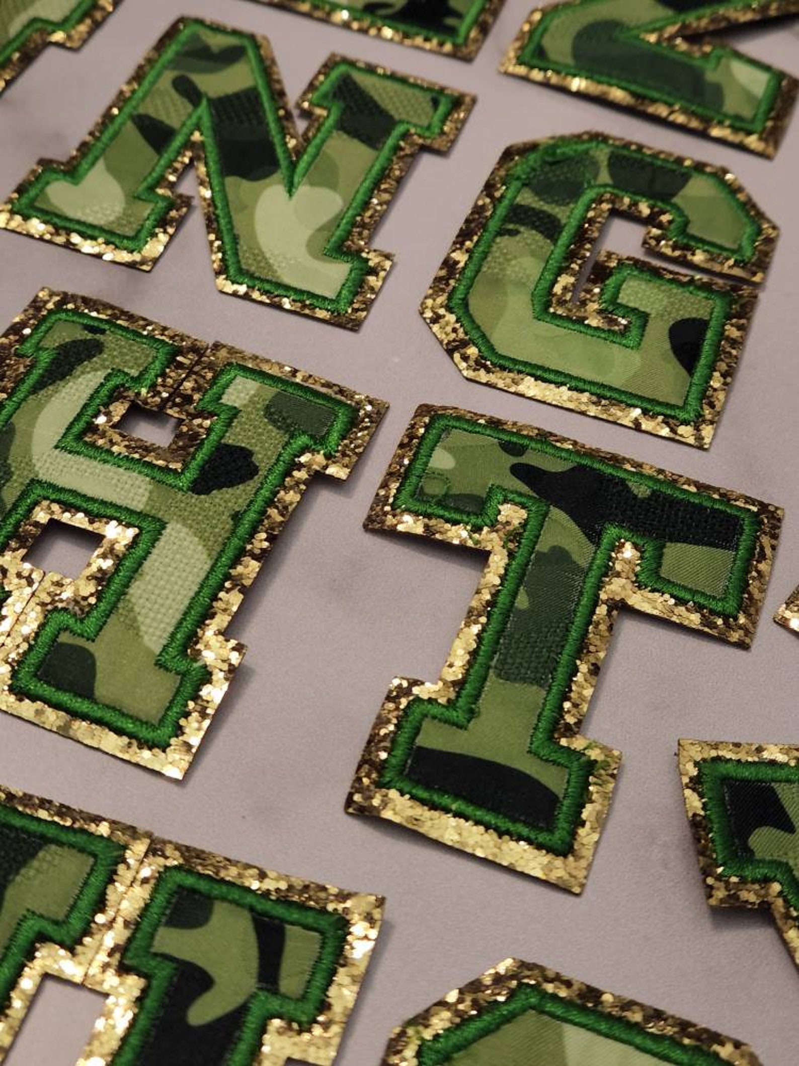 Exclusive Camo Print Letters W/gold Glitter Size 2.75 - Etsy