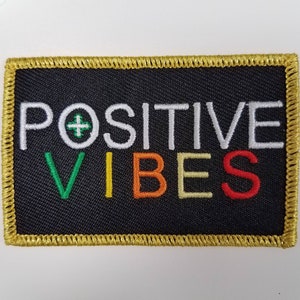 Motivational Emblem "positive Vibes" Colorful Patch With Metallic Gold ...