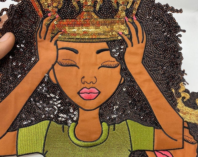 New, adjust Your Crown Queen Sequins, Embroidery, & Satin, 10.5'' Patch ...