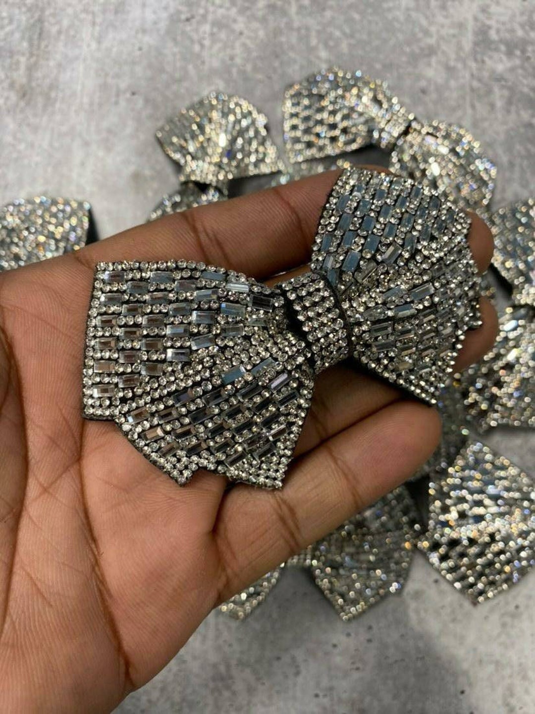 2 Pcs, Blinged Bow-tie; Tufted Patch With Felt Back, Accessorize Shoes ...