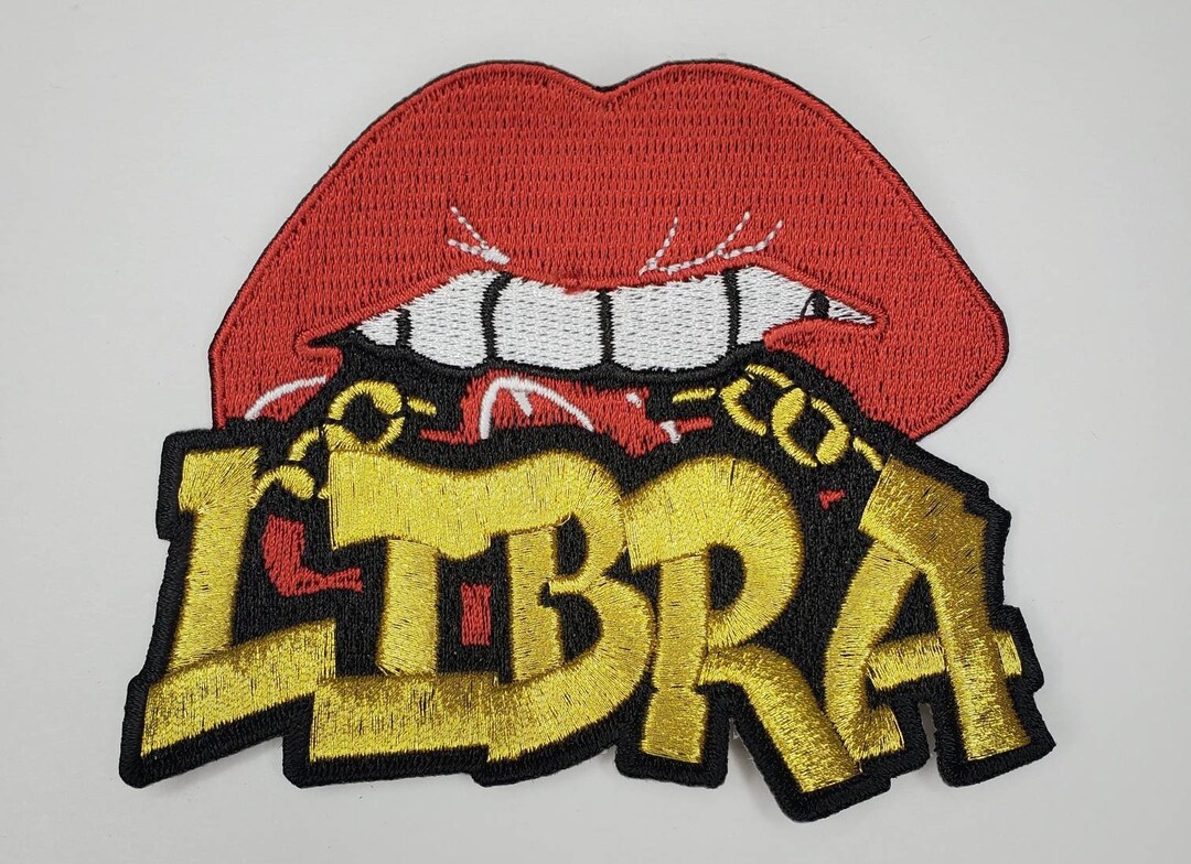 Poppin' Red Lip "libra" W/gold Metallic Chain|iron-on Embroidered Patch ...