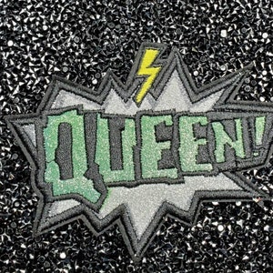 Starburst, Green Queen Glitter Patch, 4-inch, Iron or Sew on ...