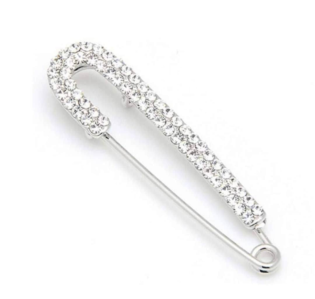 10-pc Set, SILVER Rhinestone Safety Pin Brooches for Clothing ...