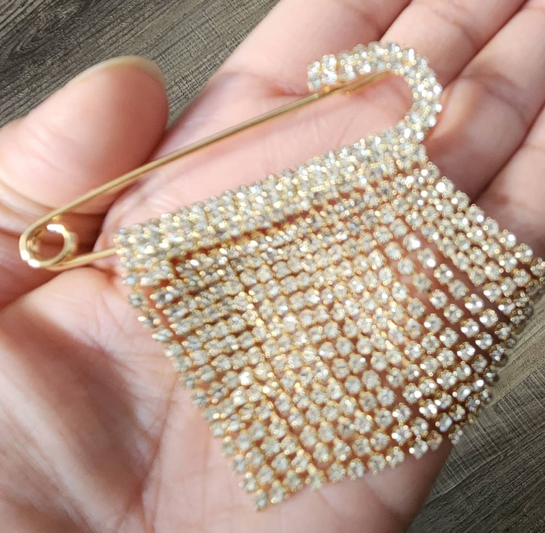 6-pc Set, GOLD "drippin" Rhinestone Safety Pin Brooches for Clothing ...