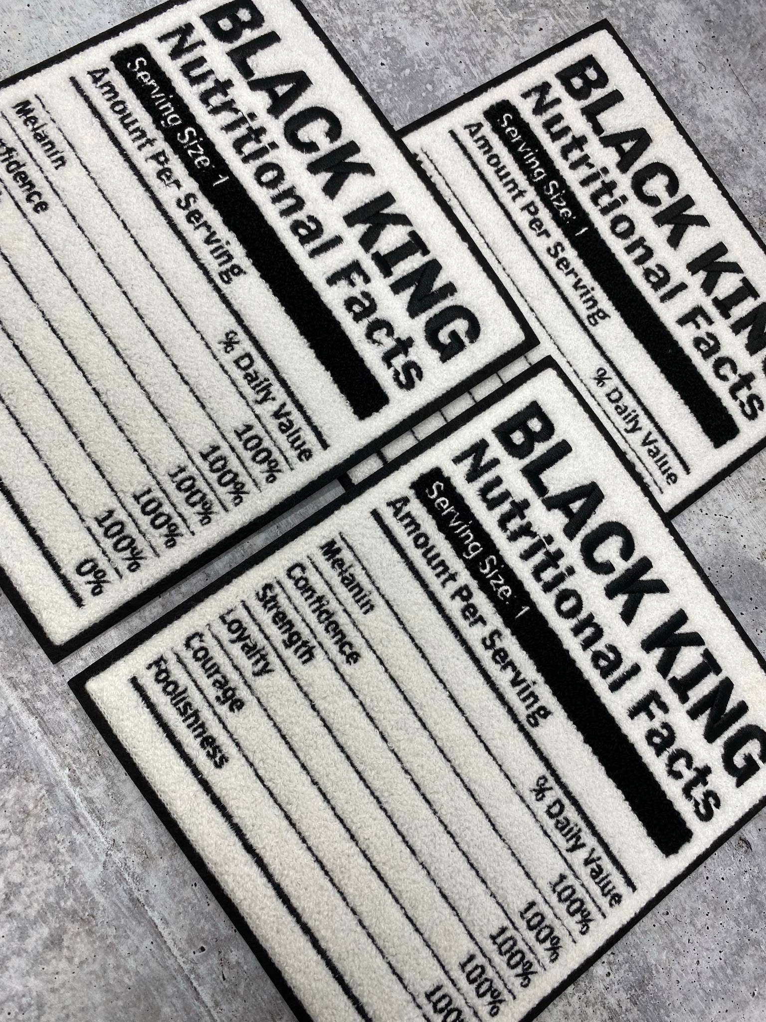 Popular Patch | CHENILLE "black King Nutritional Facts" Patch, Iron or ...