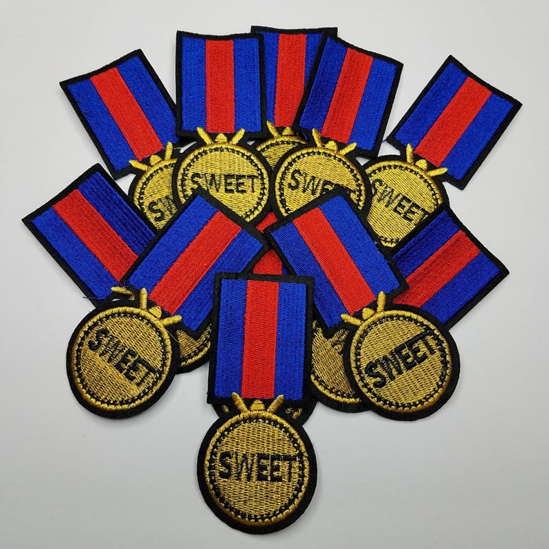 Cool Ribbon Badge sweet Red Blue Metallic - Etsy