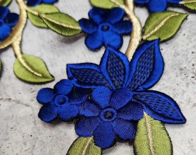 Exclusive "dark Blue" 3d Luxe Floral Embroidered Iron-on Patches (set ...
