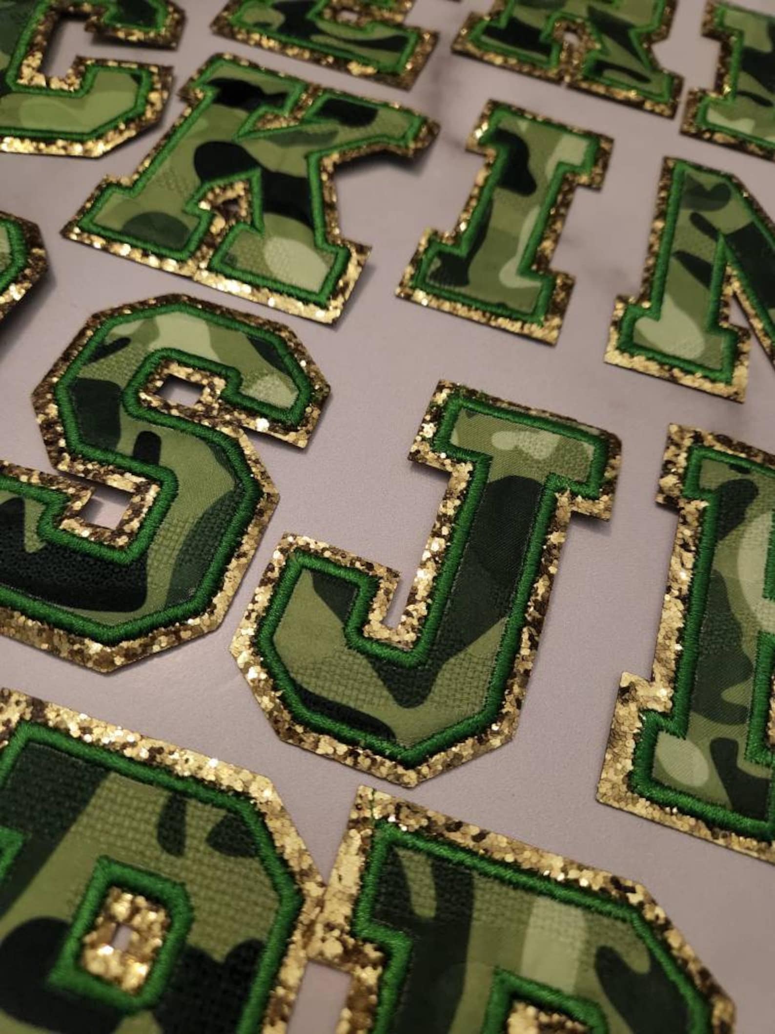 Exclusive, Camo Print Letters W/gold Glitter, Size 2.75" Varsity Letter ...