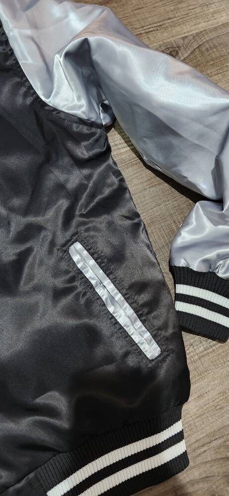 Limited Edition: Satin, Black Body, Gray Arms, White Stripes, Varsity ...