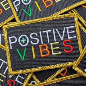 Motivational Emblem "positive Vibes" Colorful Patch With Metallic Gold ...