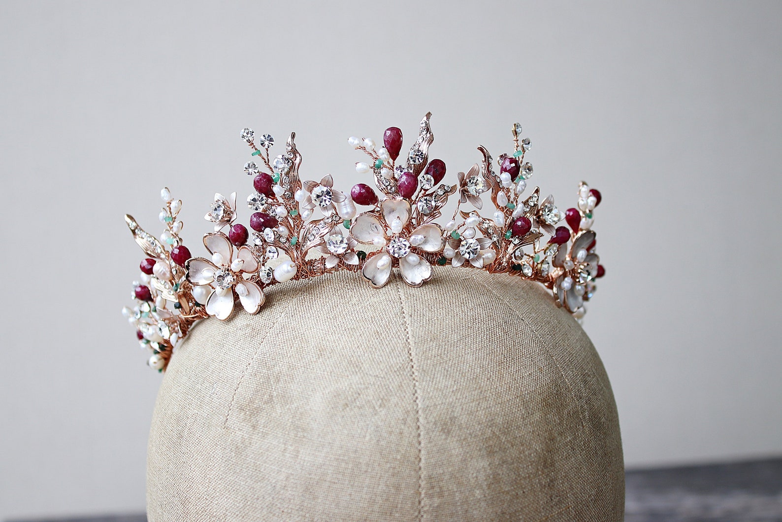 Tiara Bridal Tiara GENEVIEVE Tiara Rose Gold Ruby Tiara Wedding Crown ...