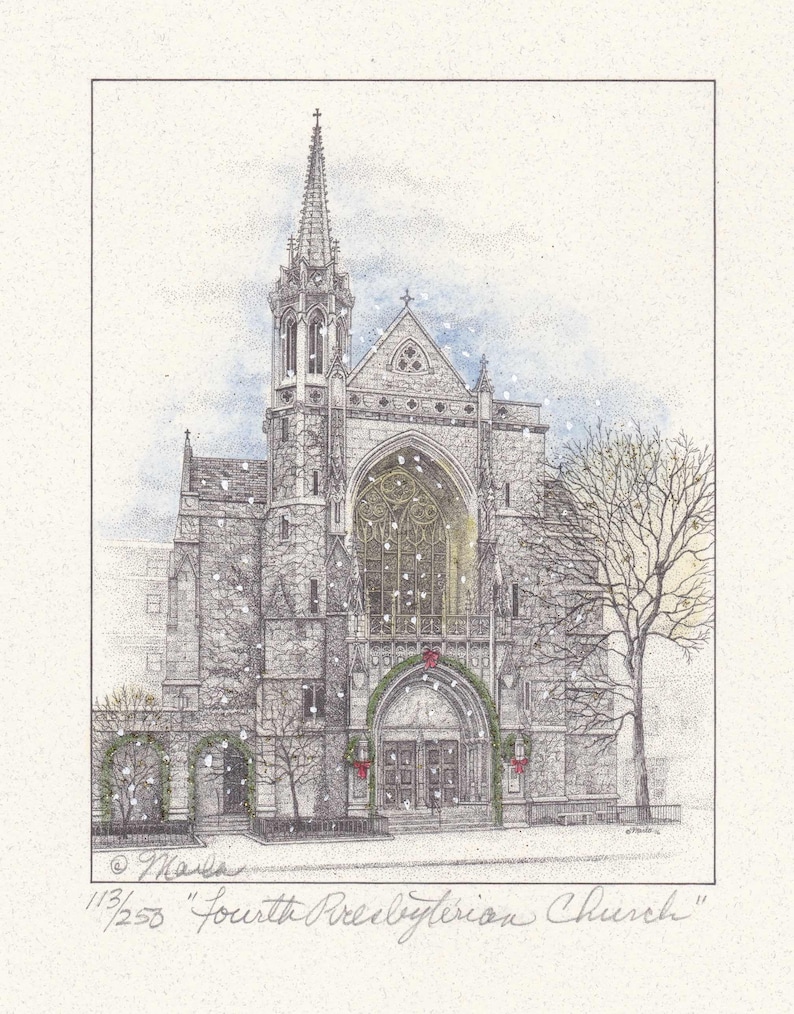 Fourth Presbyterian Church Signed and Numbered Lithograph..hand-tinted ...