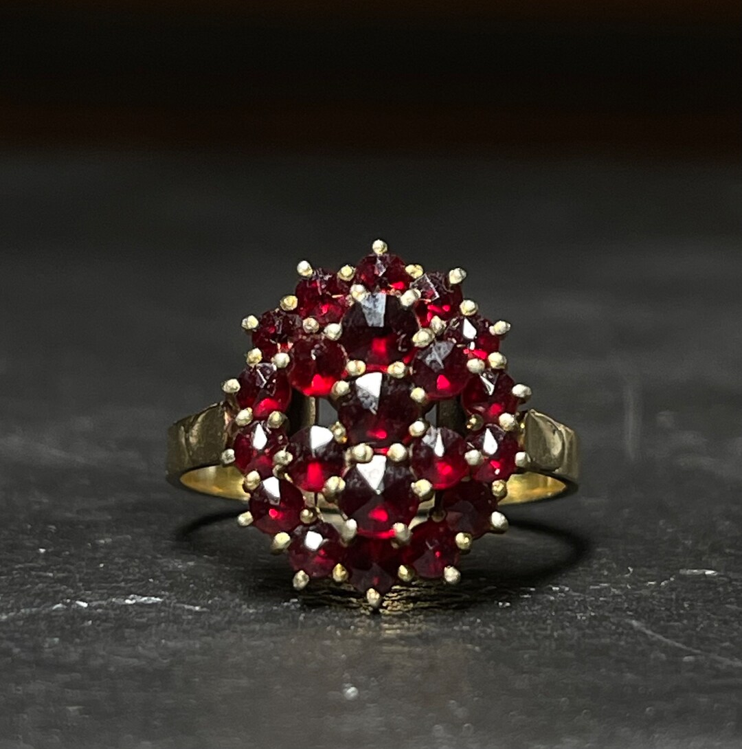 Garnet Ring 14K Rose Gold Antique Bohemian Garnet Ring Rose Cut Garnet ...
