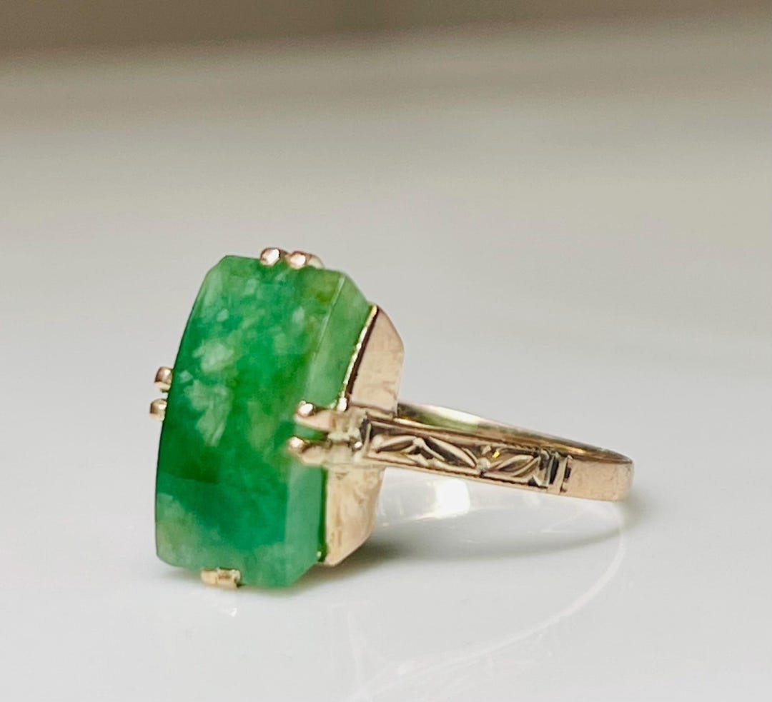 Jade Ring 14K Rose Gold Victorian Jade Ring 1800s Unique Engagement ...